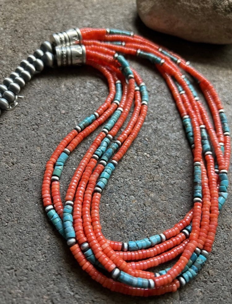 Sterling Silver Multi Strand Coral Turquoise Bead Necklace 24 Inch - Etsy