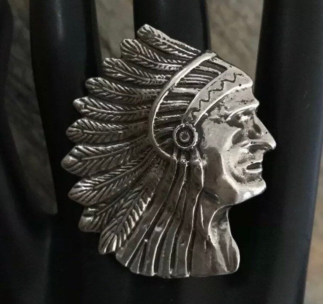 Native American Sterling Silver Indian Head Ring. Size 8 - Etsy
