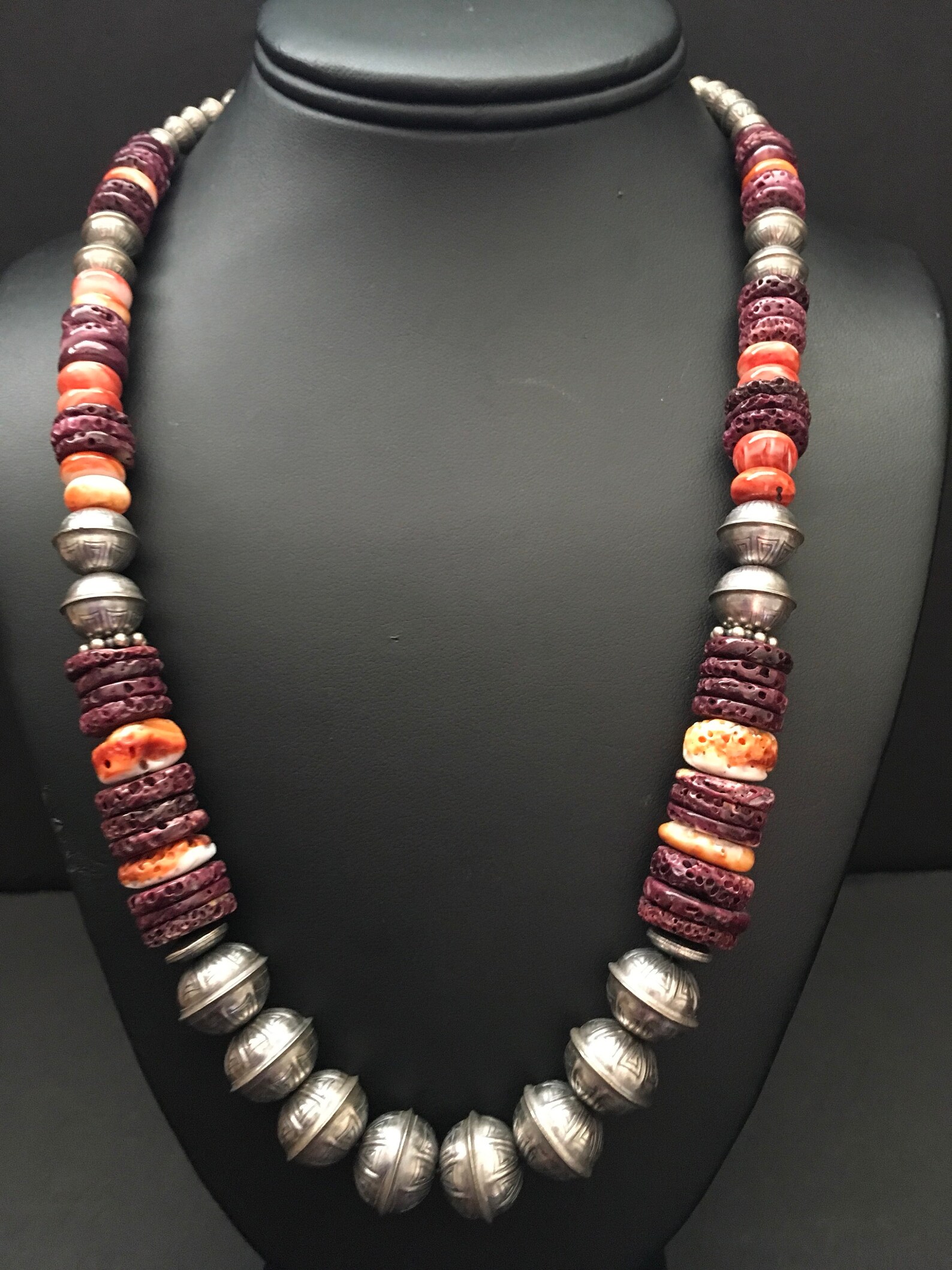 Sterling Silver Spiny Oyster Bead Necklace . - Etsy