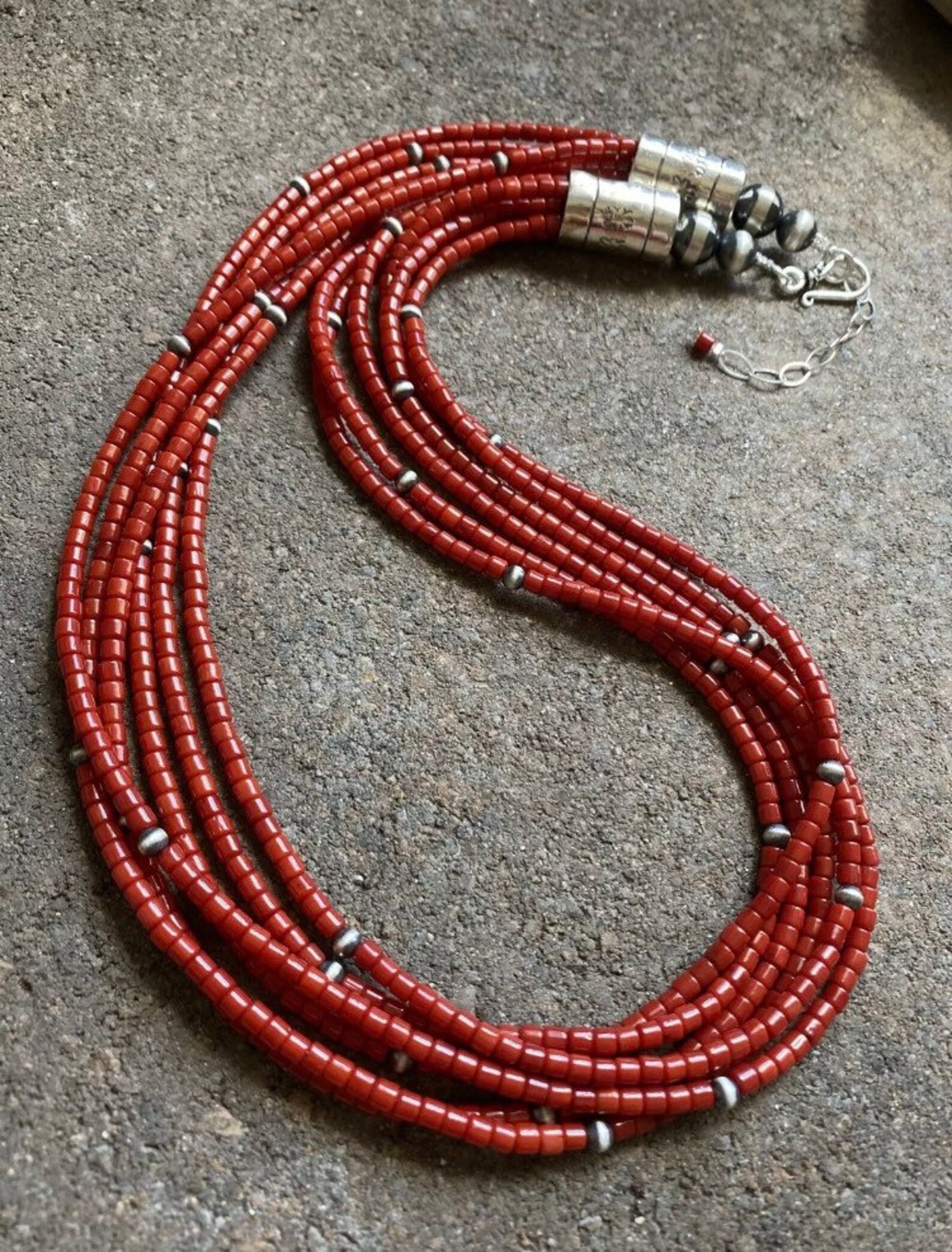 Sterling Silver Multi Strand Coral Bead Necklace. 22 Inch - Etsy