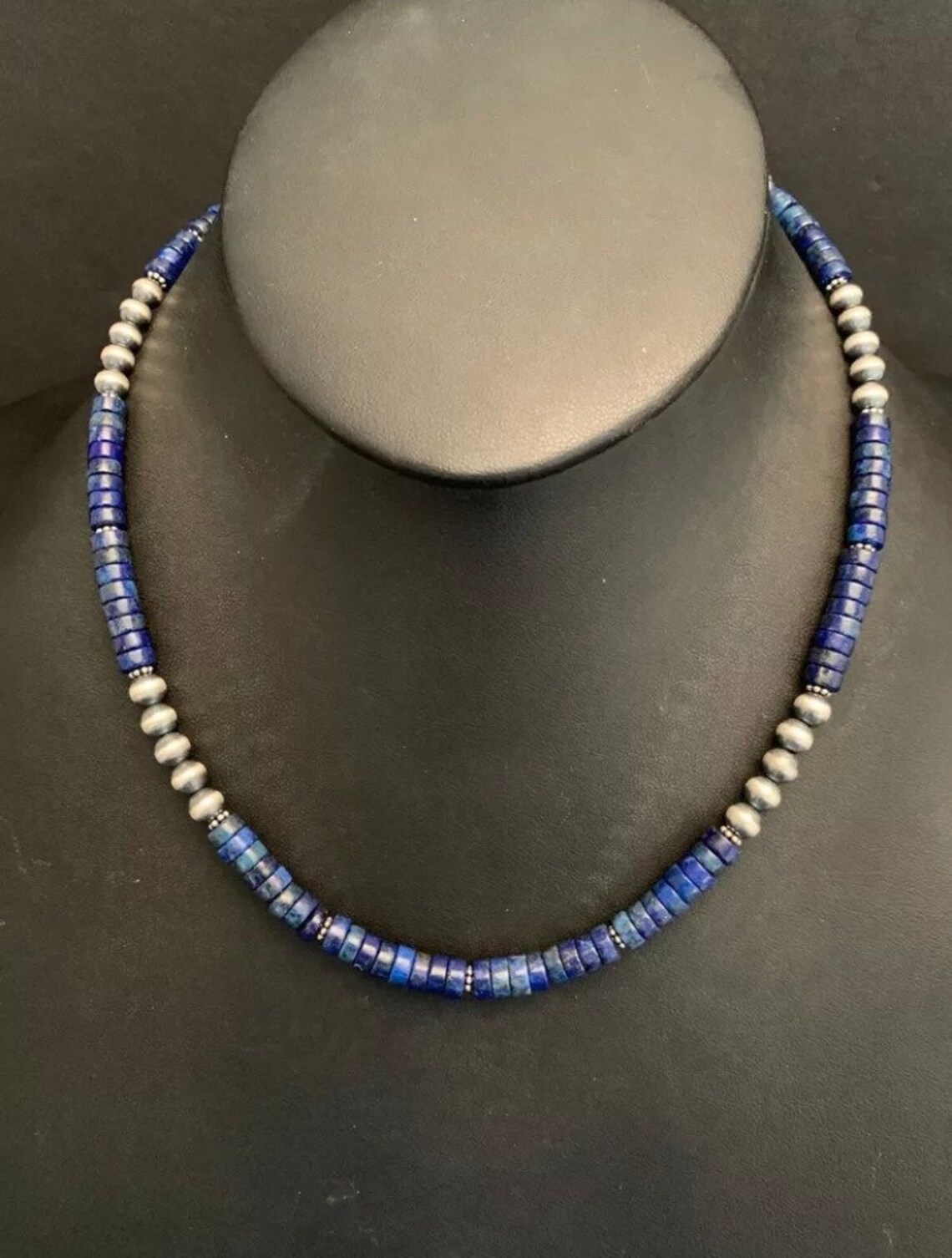 Sterling Silver Lapis Bead Necklace 18 Inches - Etsy