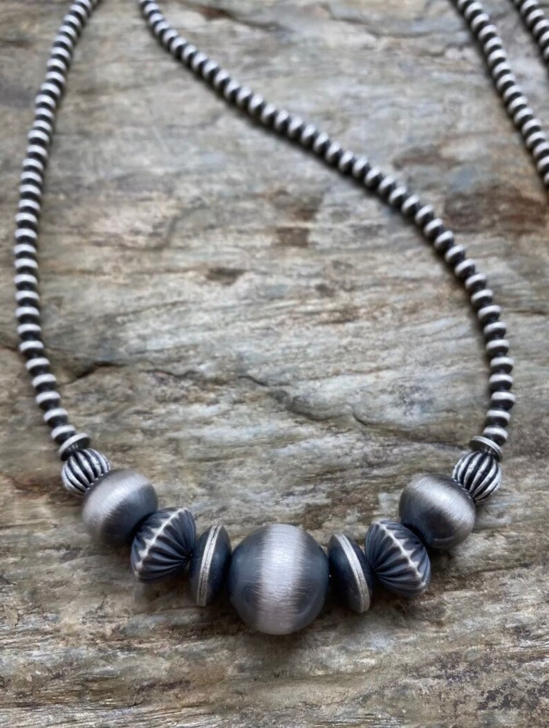 Long Sterling Silver Bead Necklace 34 Inch. - Etsy