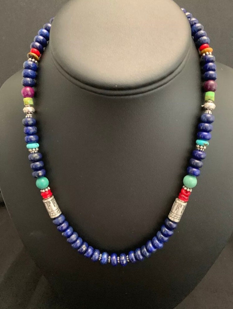 Sterling Silver Lapis Bead Necklace 18 Inch - Etsy