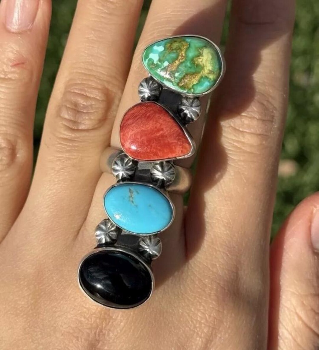 Navajo Sterling Silver Multi Stone Adjustable Ring. Alfred Martinez - Etsy