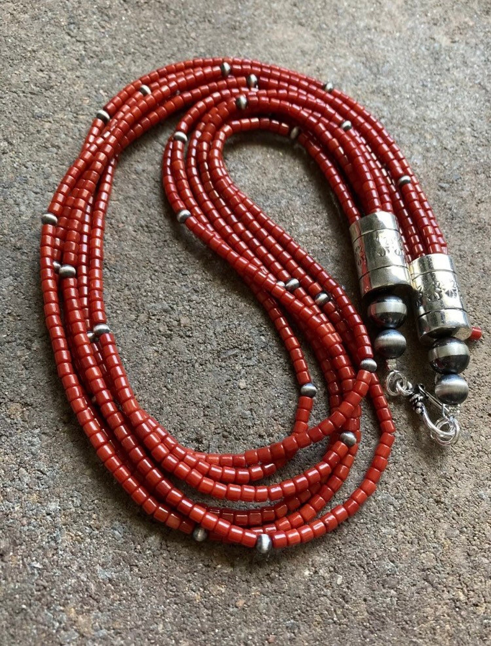 Sterling Silver Multi Strand Coral Bead Necklace. 22 Inch - Etsy