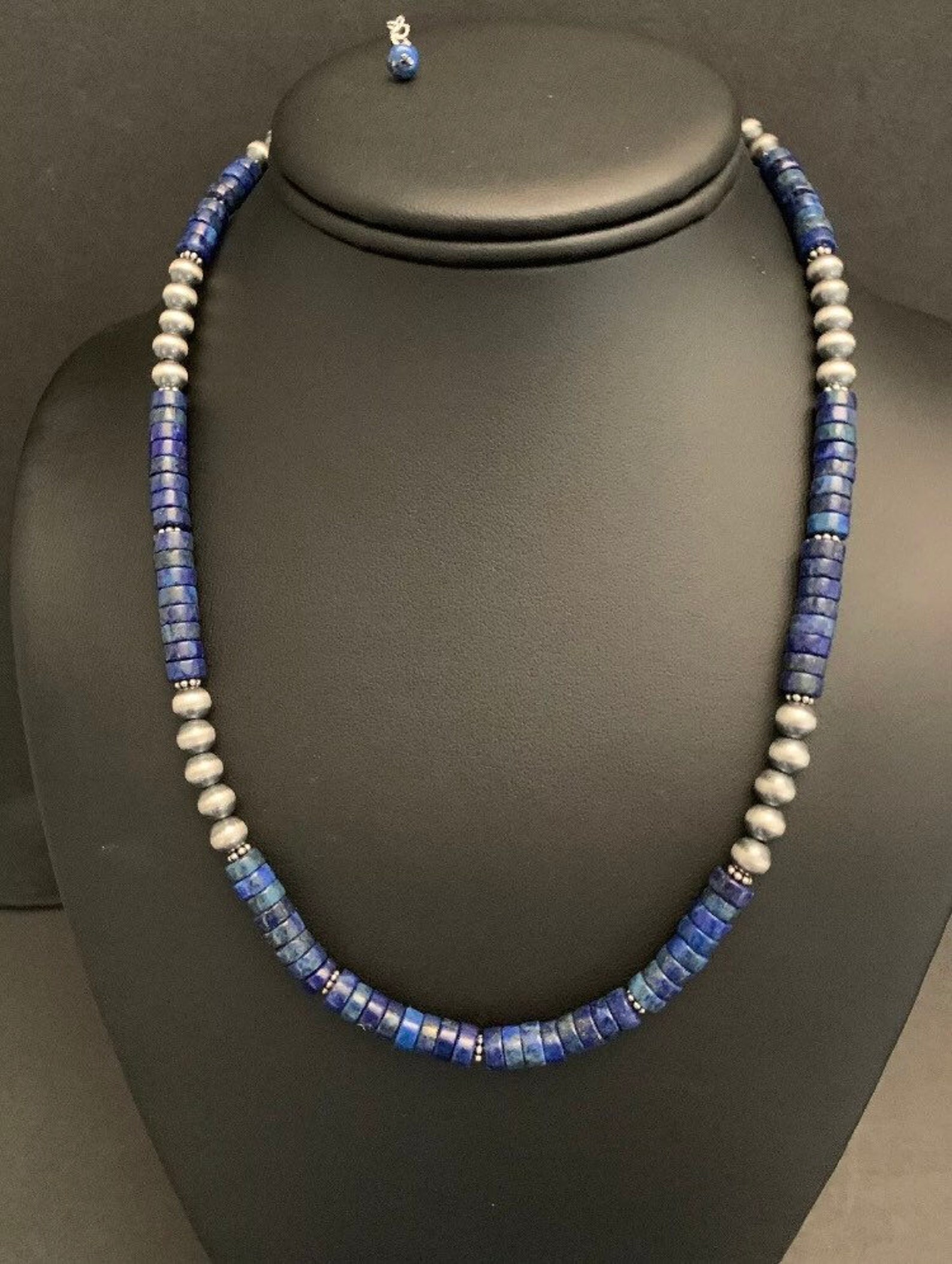 Sterling Silver Lapis Bead Necklace 18 Inches - Etsy