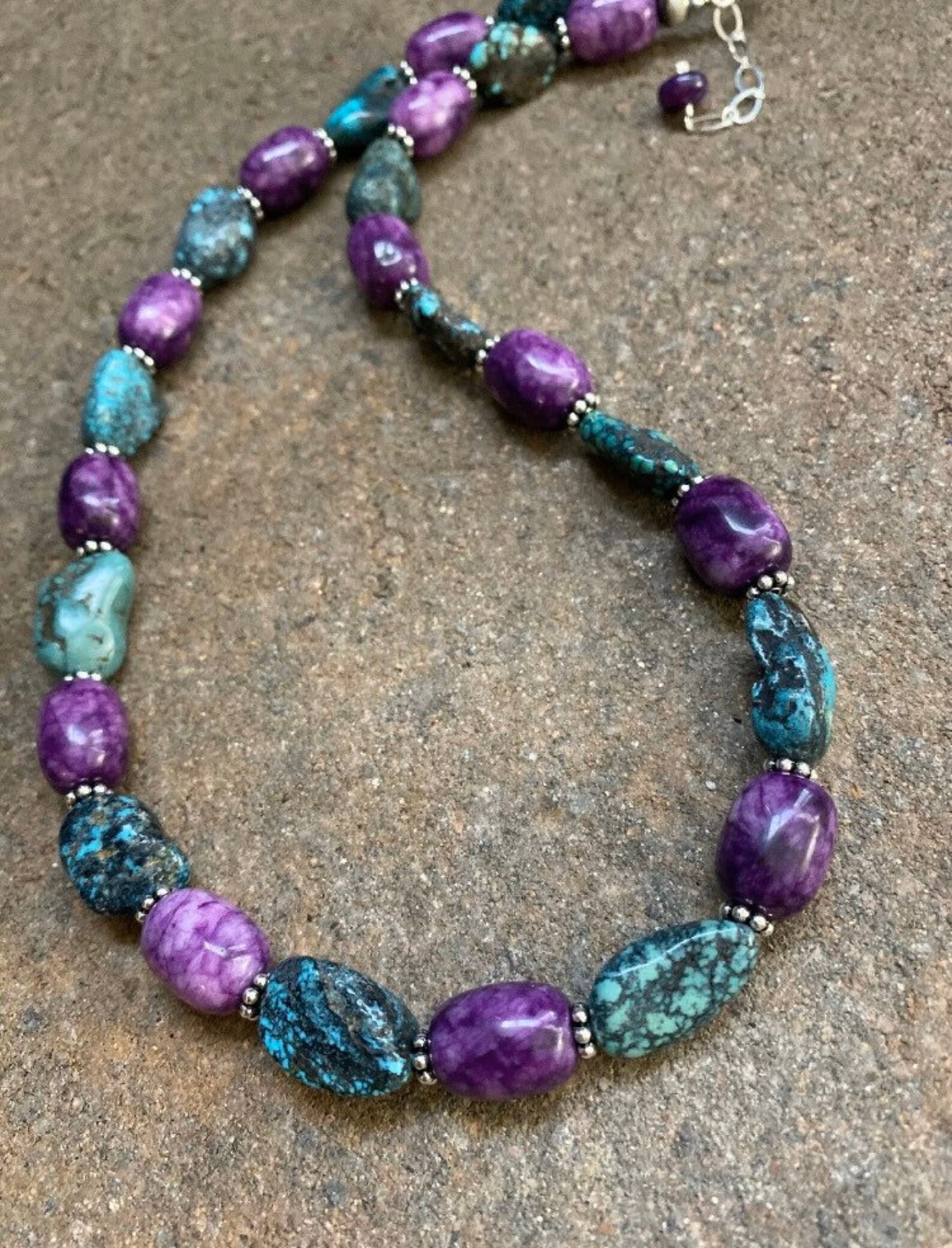 Sterling Silver Sugilite With Turquoise Bead Necklace. 20 Inch - Etsy