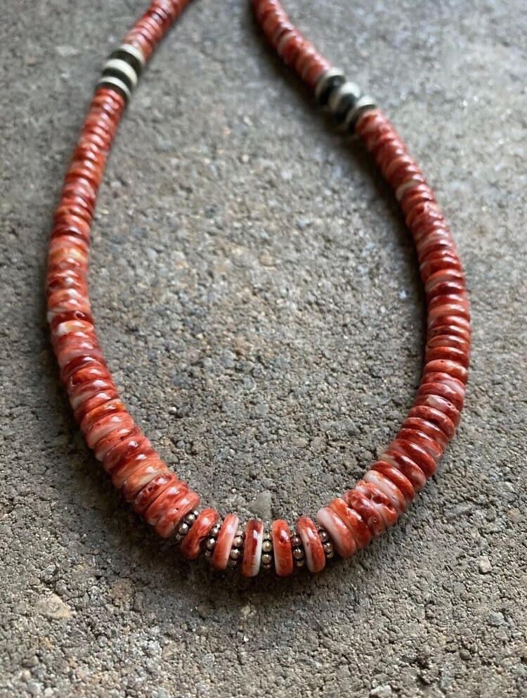 Sterling Silver Spiny Oyster Bead Necklace. 18.5 inch | Etsy