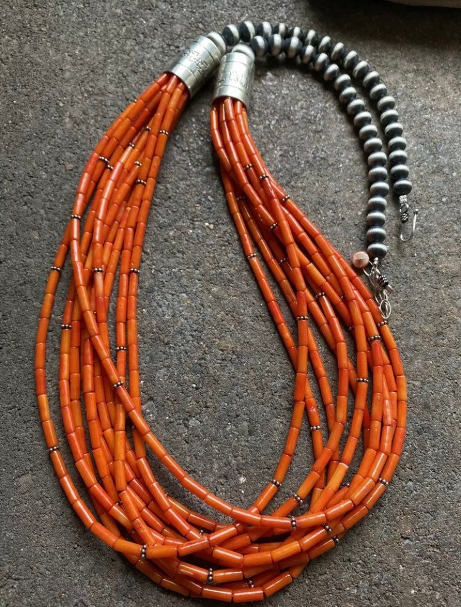 Sterling Silver Multi Strand Orange Coral Bead Necklace. 28 Inch - Etsy