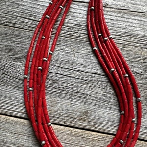 Sterling Silver Multi Strand Red Coral Bead Necklace 22 Inch - Etsy