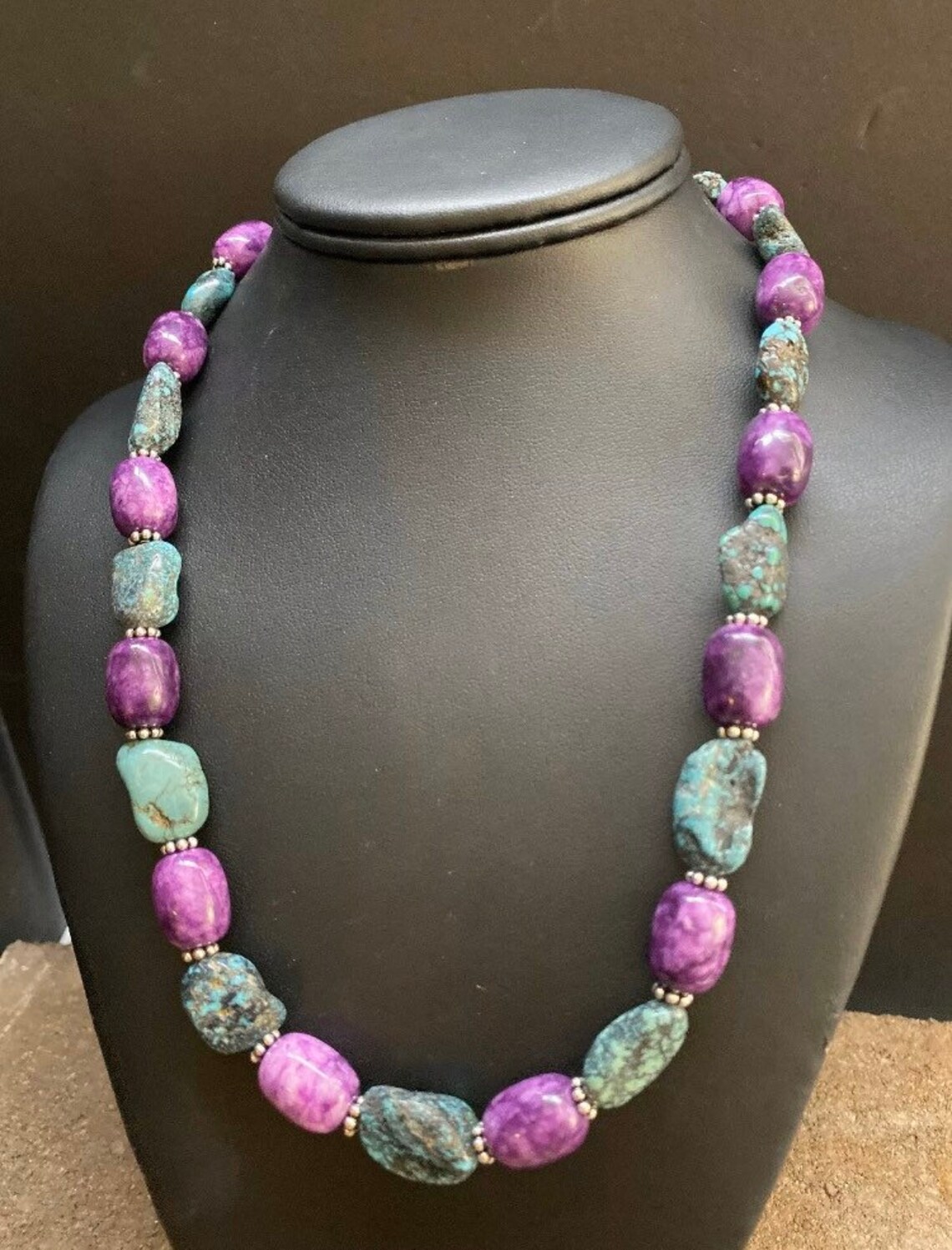 Sterling Silver Sugilite With Turquoise Bead Necklace. 20 Inch - Etsy