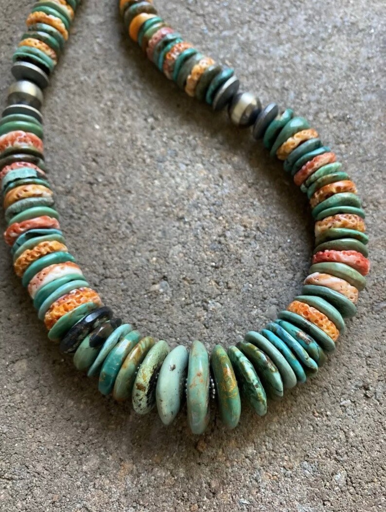 Sterling Silver Spiny Oyster W Green Turquoise Bead Necklace. | Etsy