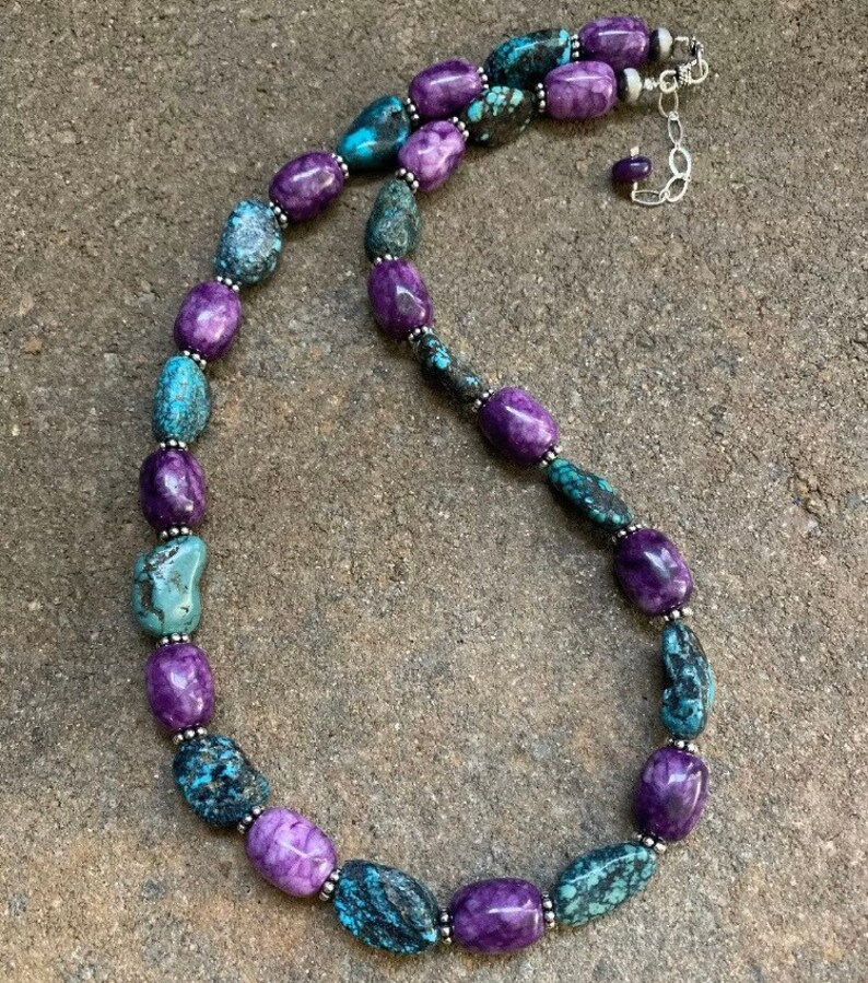 Sterling Silver Sugilite With Turquoise Bead Necklace. 20 Inch - Etsy