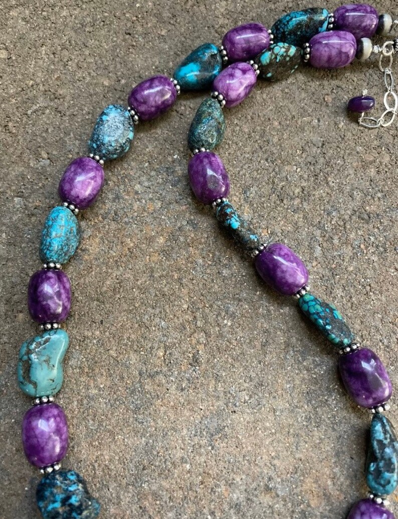 Sterling Silver Sugilite With Turquoise Bead Necklace. 20 Inch - Etsy