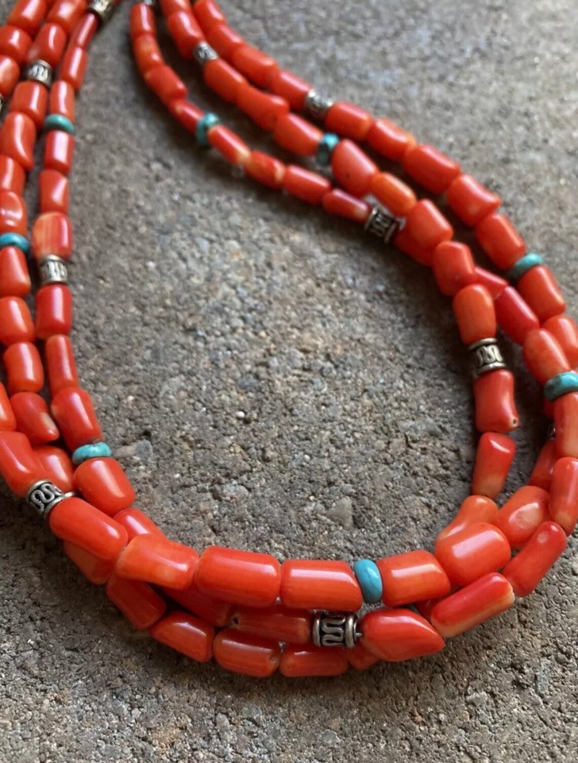 Sterling Silver Multi Strand Orange Coral W Turquoise Bead Necklace. 22 ...