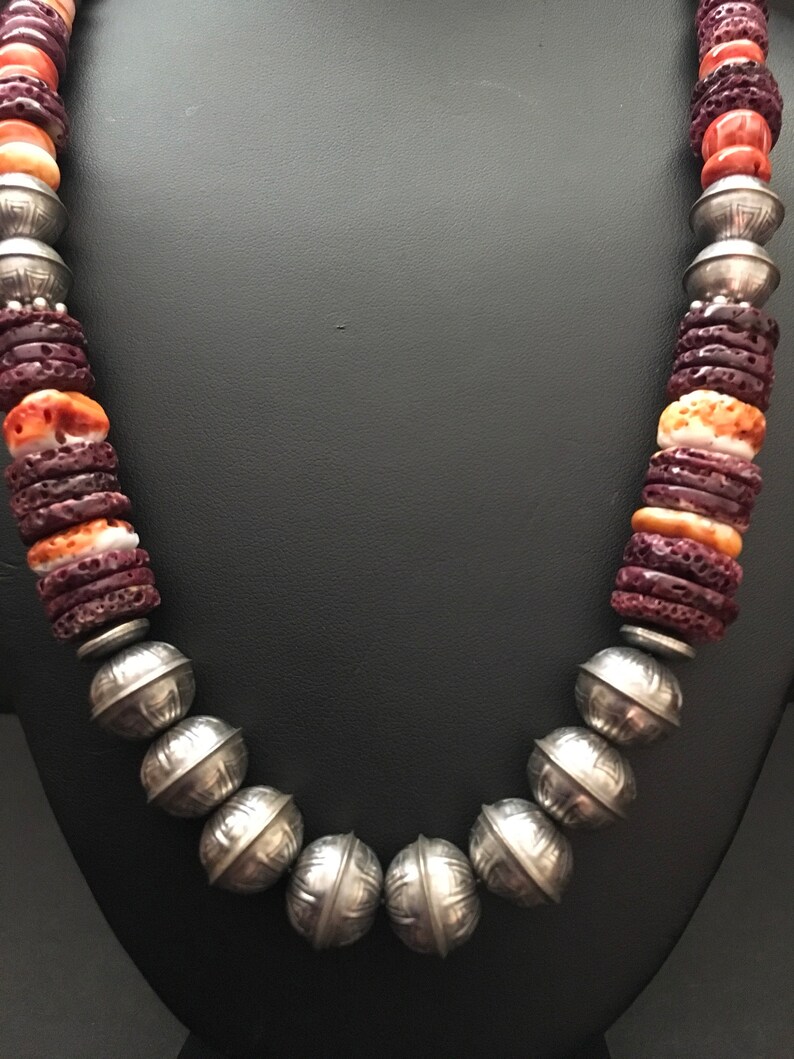 Sterling Silver Spiny Oyster Bead Necklace . | Etsy