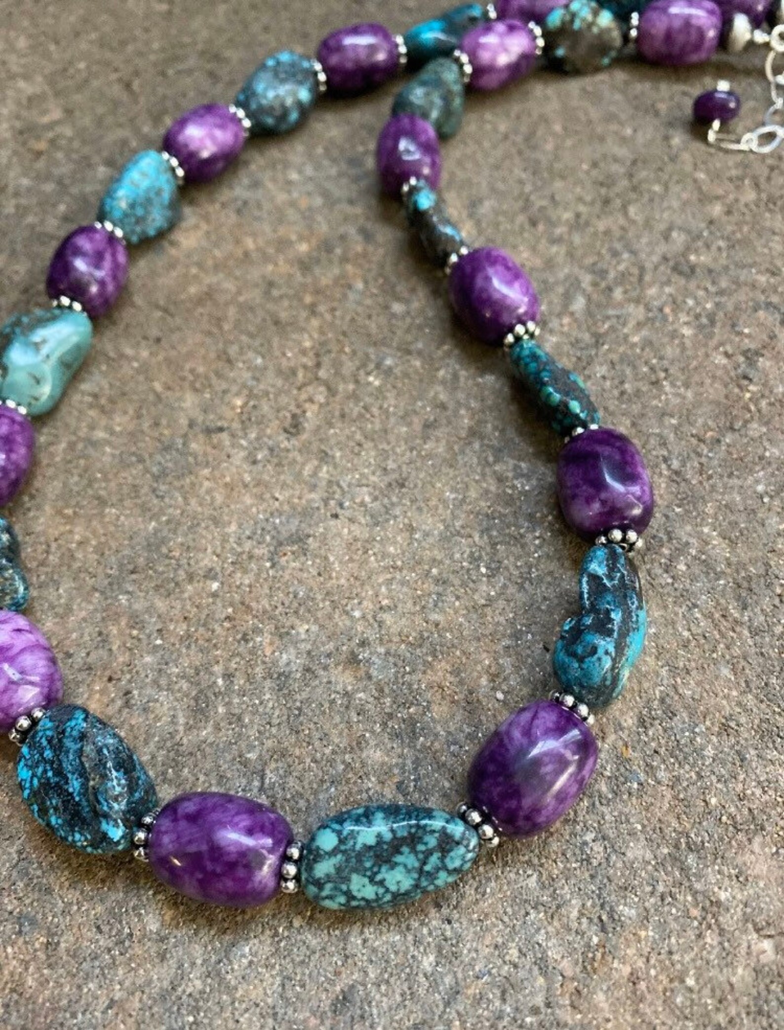 Sterling Silver Sugilite With Turquoise Bead Necklace. 20 Inch - Etsy