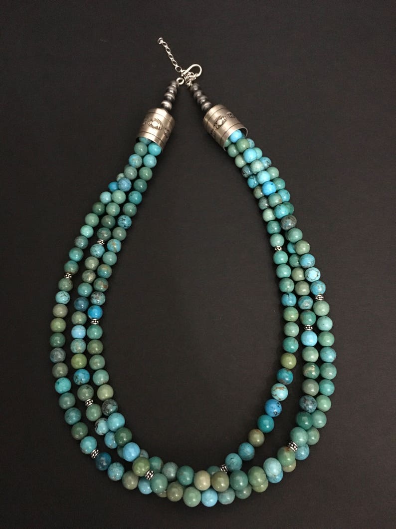Sterling Turquoise 3 Strand Bead Necklace 22 Inches - Etsy