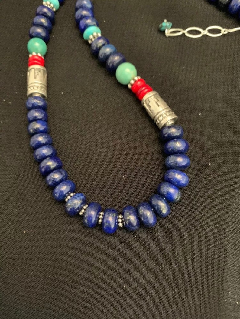 Sterling Silver Lapis Bead Necklace 18 Inch - Etsy