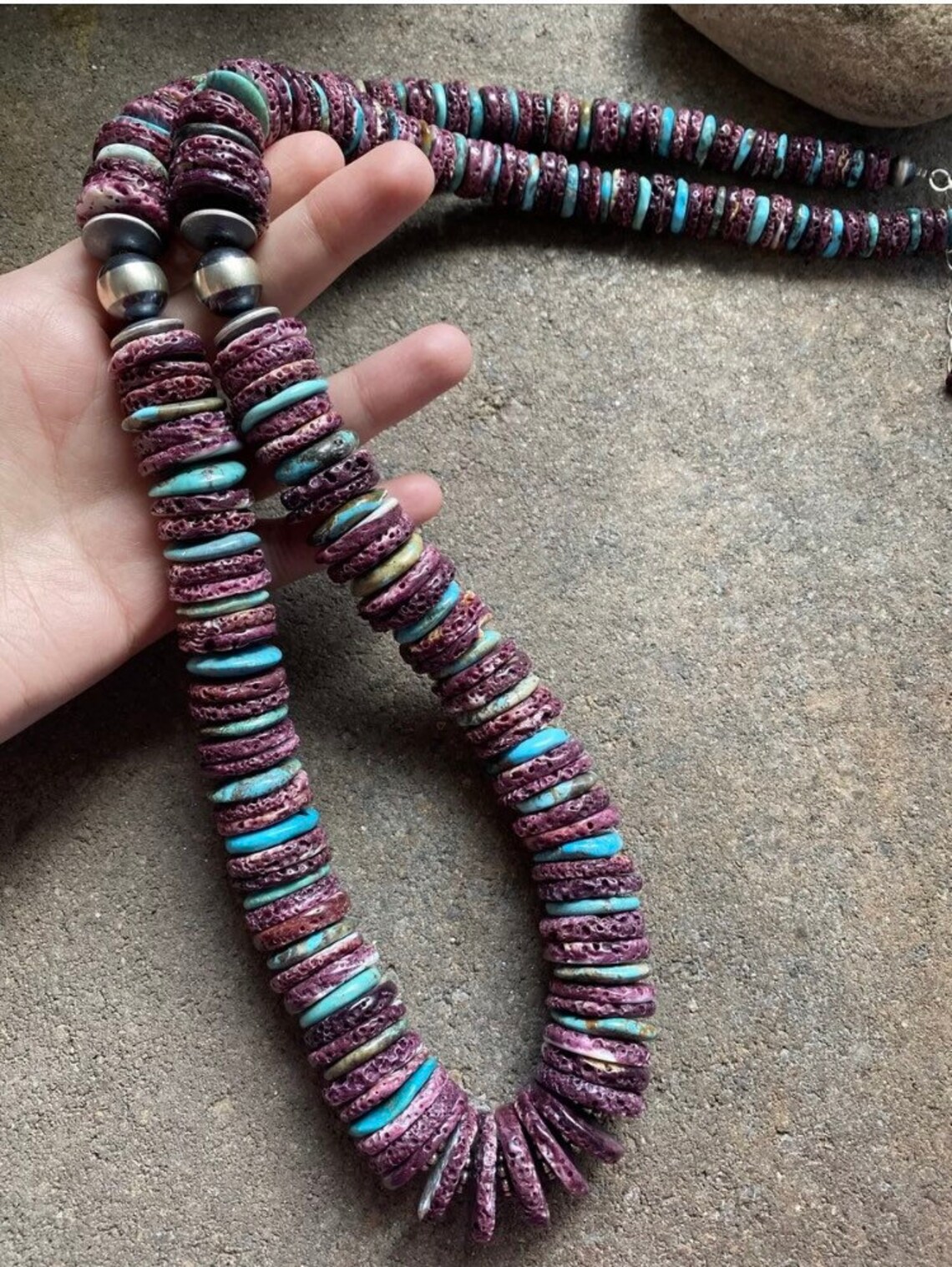 Long Sterling Silver Purple Spiny Oyster W Turquoise Bead - Etsy