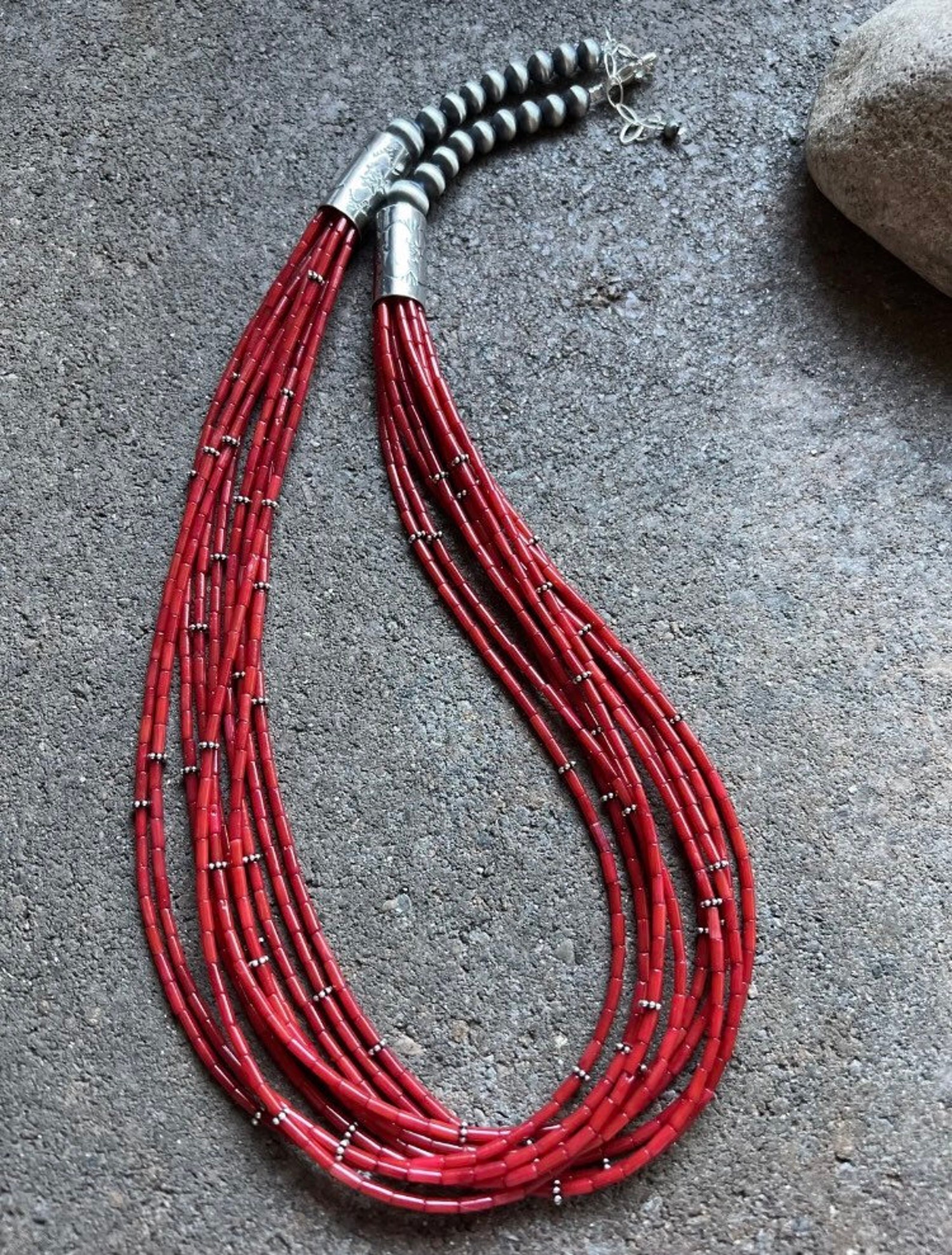 Sterling Silver Multi Strand Red Coral Bead Necklace 24 Inch - Etsy