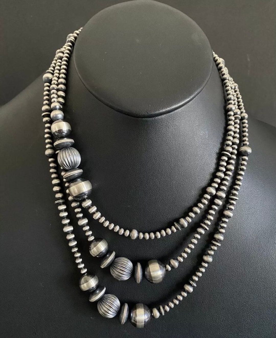 Sterling Silver Graduated Bead Necklace 60 Inch - Etsy
