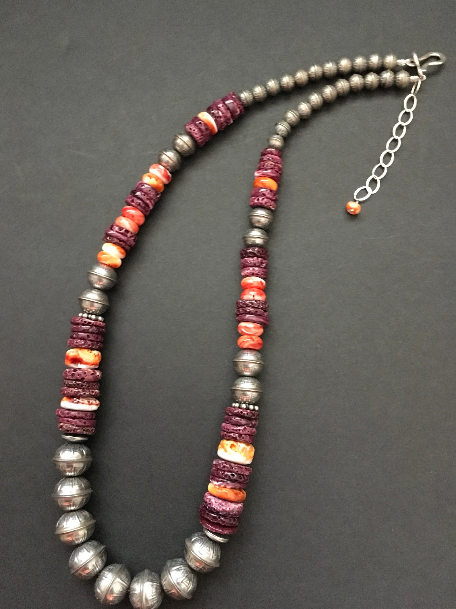 Sterling Silver Spiny Oyster Bead Necklace . - Etsy