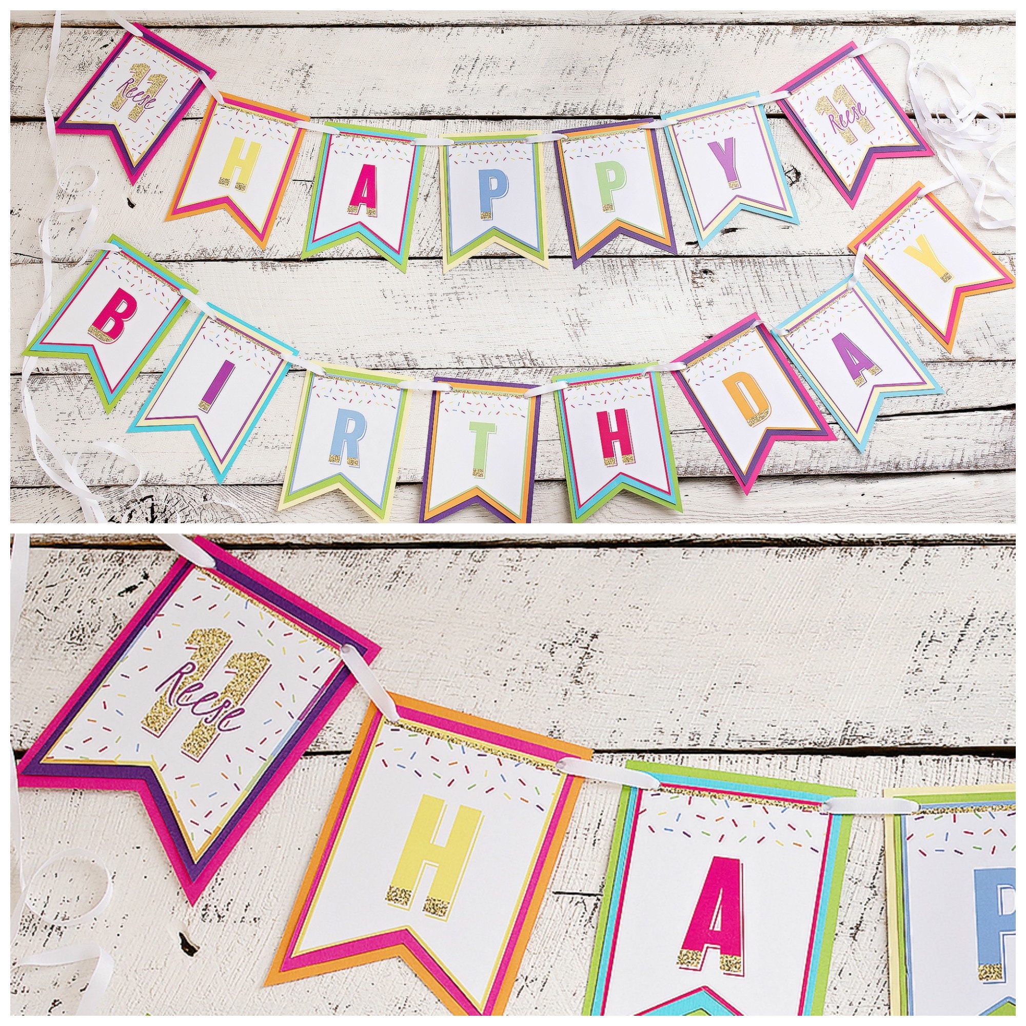 Rainbow Confetti Birthday Banner Rainbow Party Decorations | Etsy