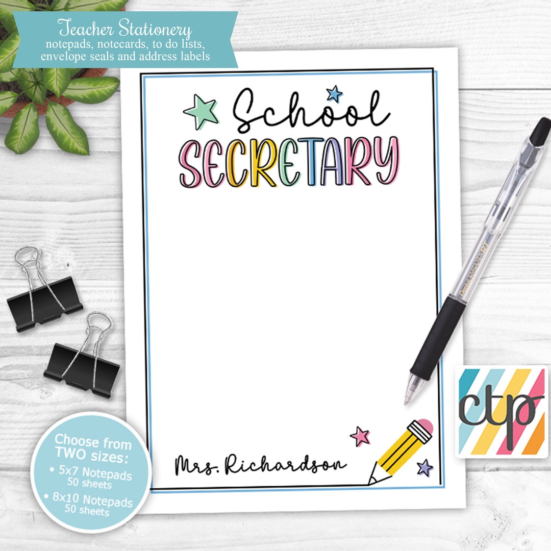 School Secretary Gift, Teacher Notepad, Personalized Notepad, Teacher ...