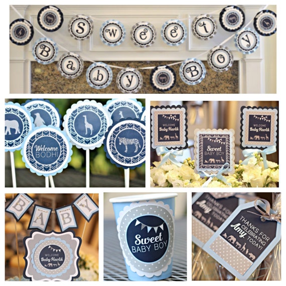BOY BABY SHOWER, Modern Zoo, Zoo Baby Shower Package, Favor Tags, Zoo ...