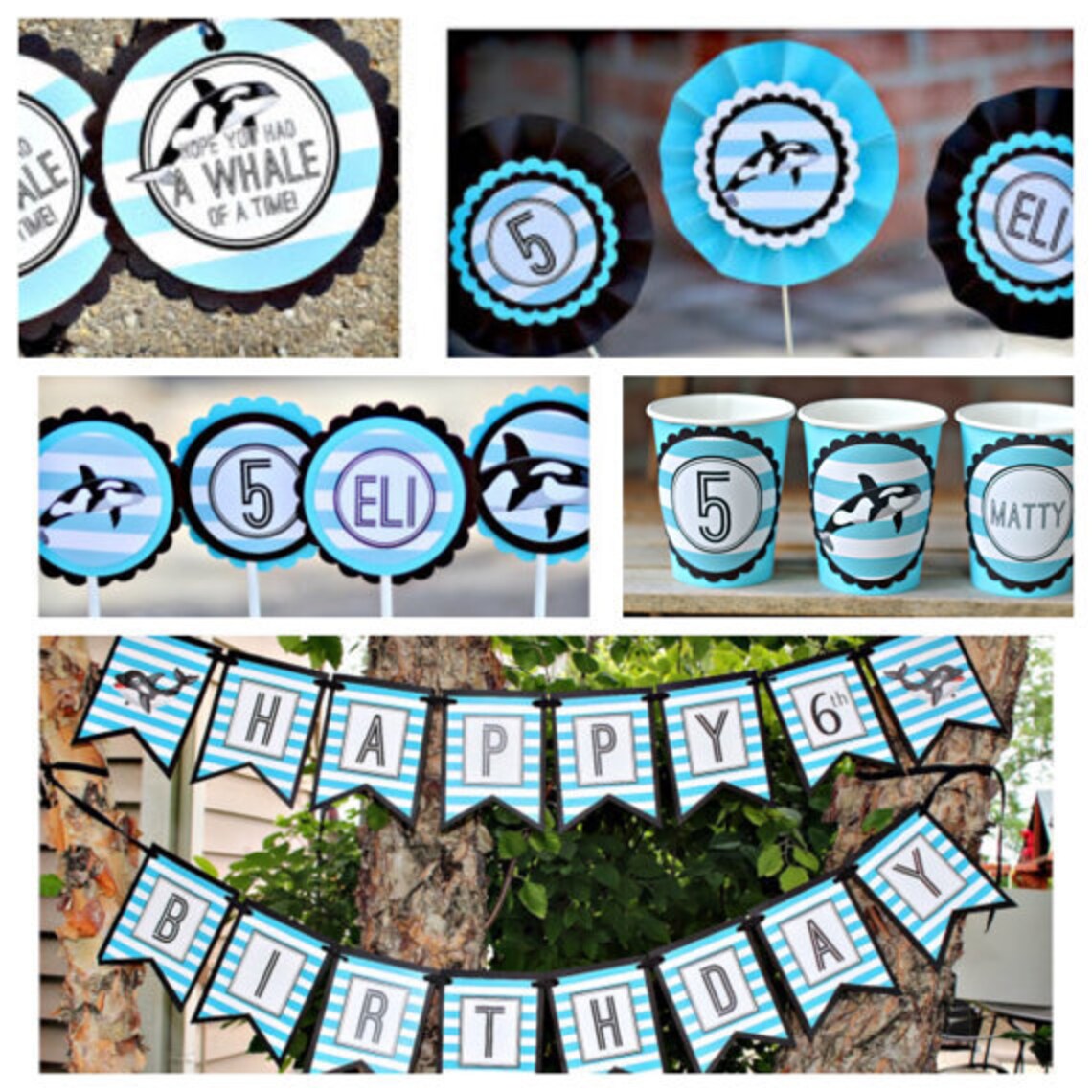 ORCA WHALE BIRTHDAY Party Favor Tags, Boy Killer Whale Birthday ...