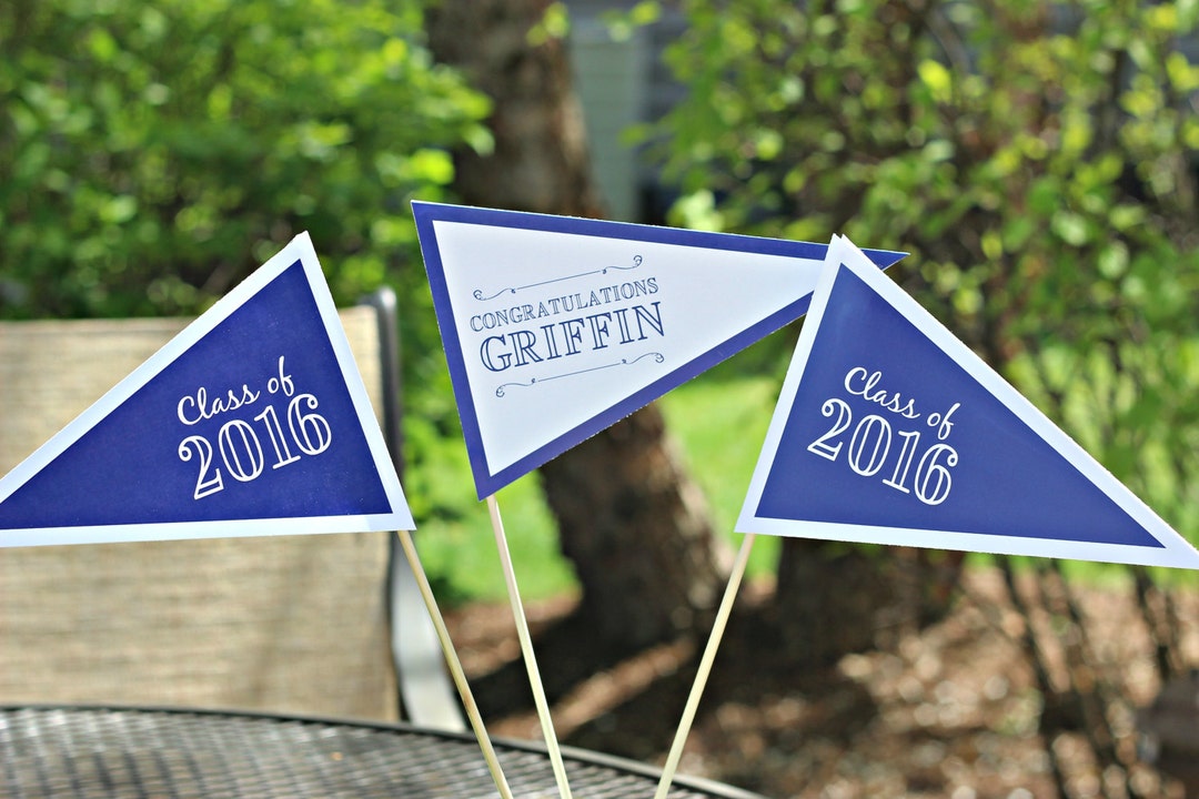 Graduation Party Decorations, Graduation Centerpiece, Grad Pennant Flag ...
