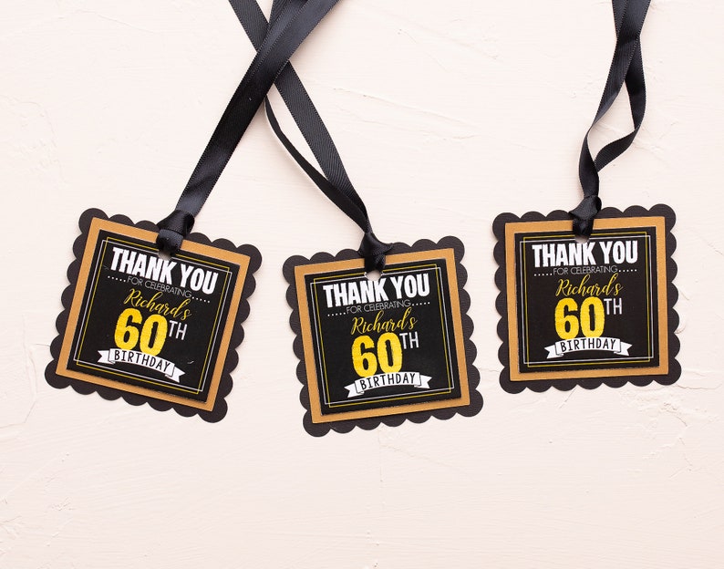 60th Birthday Party Birthday Favor Tags Thank You Labels | Etsy