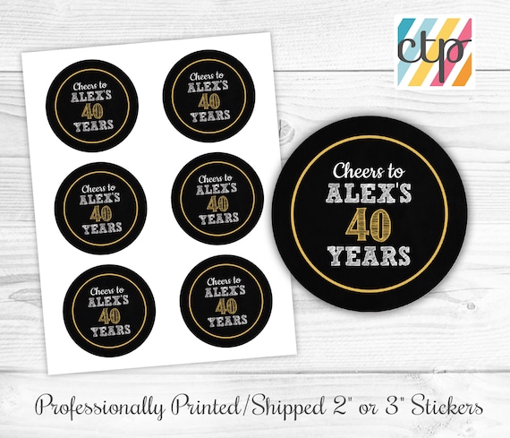 Personalized Glossy 40th Birthday Birthday Party Favor Labels - Cheers ...