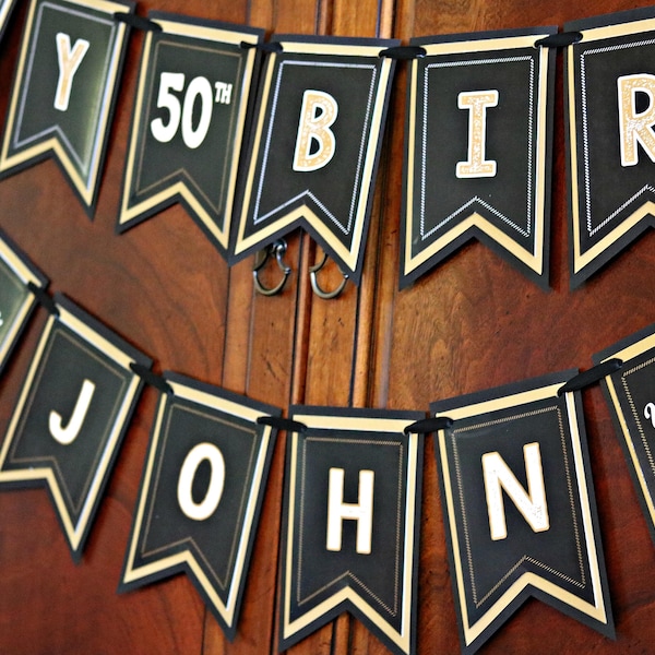 Black And Gold 50th Birthday Banner Etsy