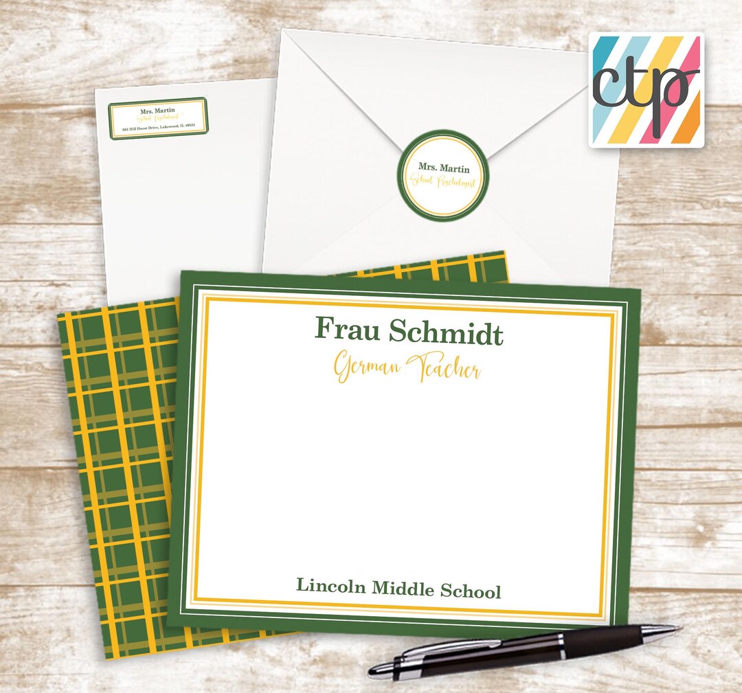 German Teacher Custom Notecards, Any School Position, You Choose Colors ...