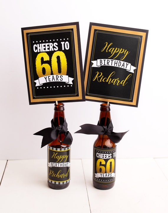 60th Birthday Centerpiece, Beer Labels, Milestone Birthday Decorations, Cheers to 60 Years ...