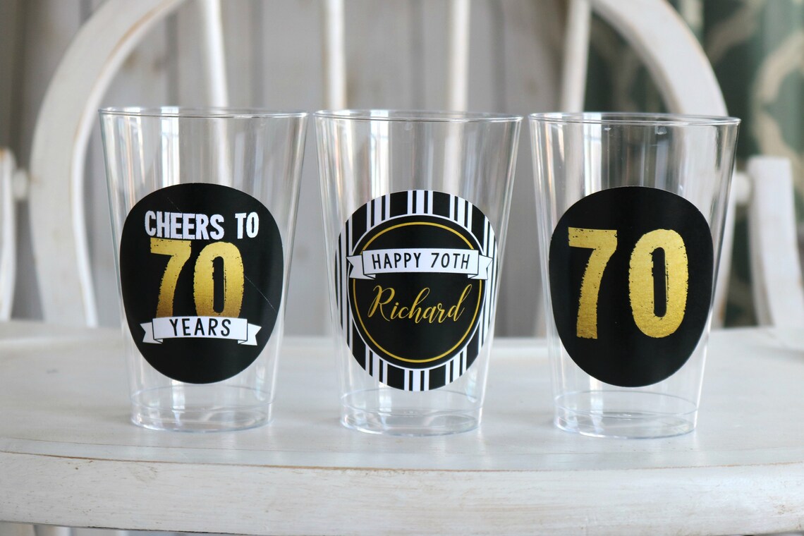 70TH BIRTHDAY PARTY Cups, Cheers to 70 Years, Beer Cups, Wine Glass ...