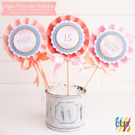 Party Centerpieces, Agate Watercolor, Table Centerpiece, Birthday ...