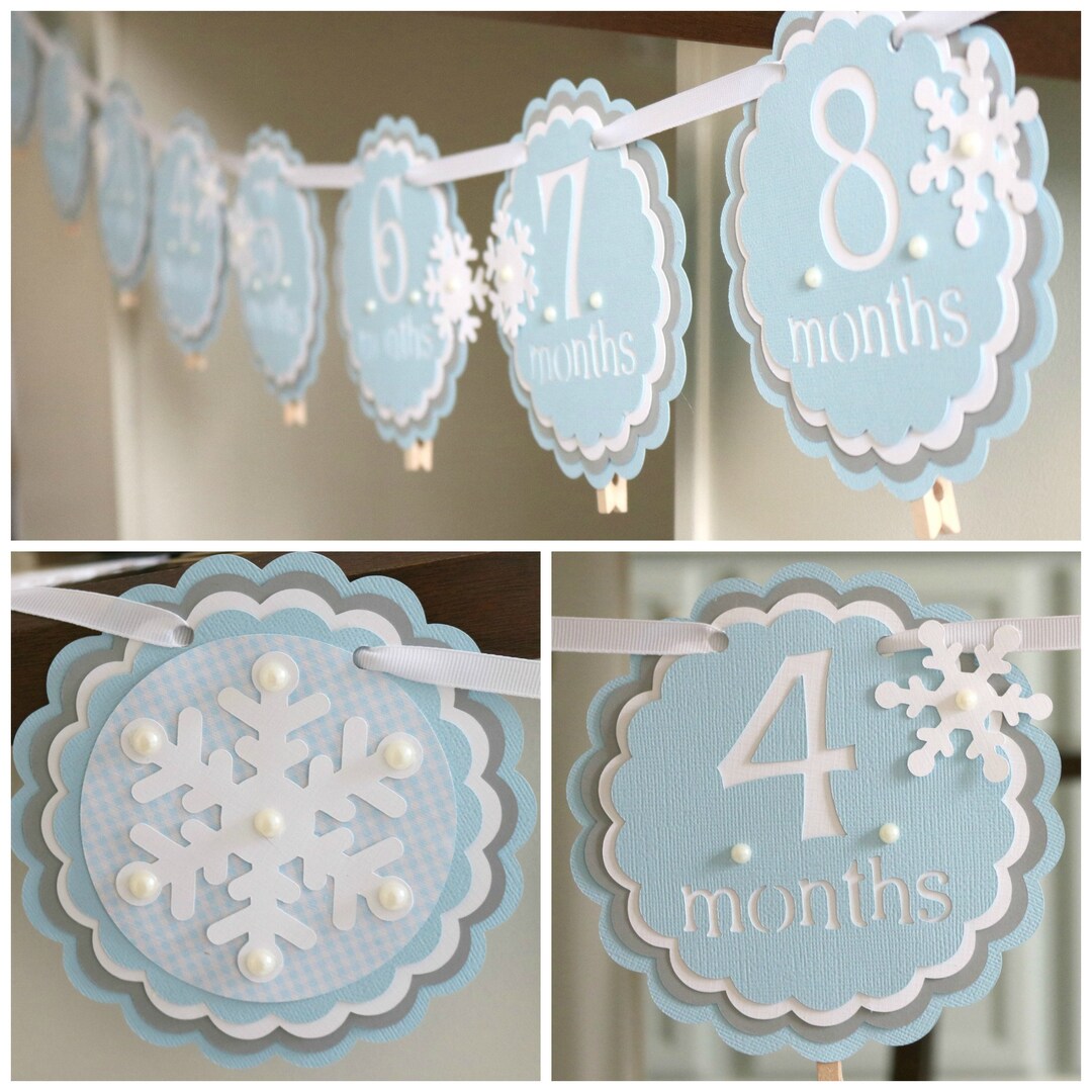Boy Winter Onederland First Year Banner, 12 Month Photo Memory Banner ...