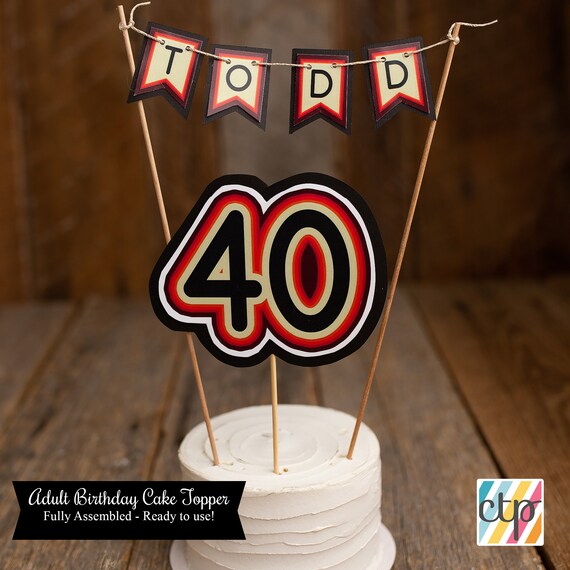 40th Birthday Cake Topper, Retro Theme, 40 Years of Nostalgia, Birthday ...