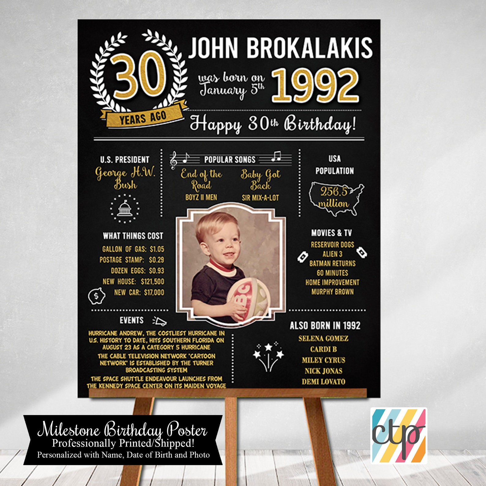 PRINTED 30th Birthday Poster Back in 1992 What Happened in - Etsy