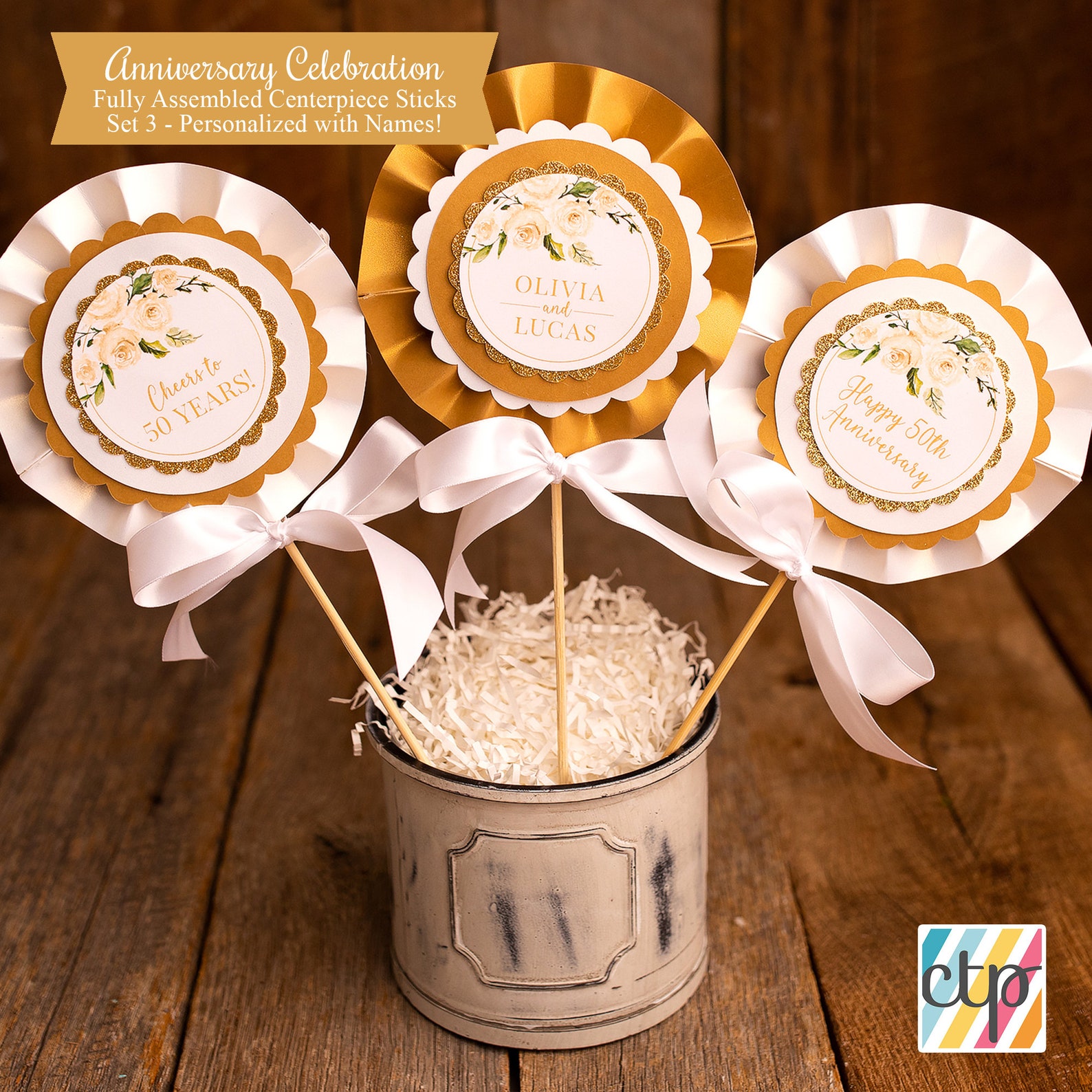 Golden Anniversary Centerpiece 50th Anniversary Party Etsy