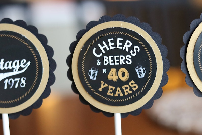 Cheers And Beers Birthday Cupcake Toppers 40th Birthday Party Etsy