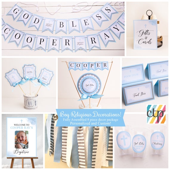 Baptism Decorations, Baptism Party Package, 8 piece Party Decor Box ...