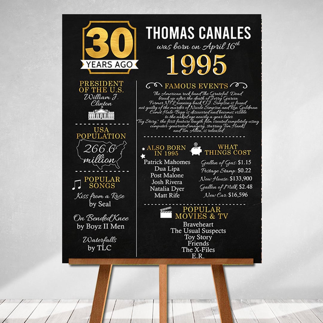 PRINTED 30th Birthday Poster, Back in 1995, What Happened in 1995, 30th ...