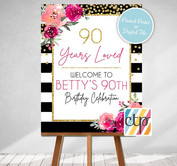 90th Birthday Party Welcome Sign, Hot Pink, Feminine Birthday, 90 Years ...