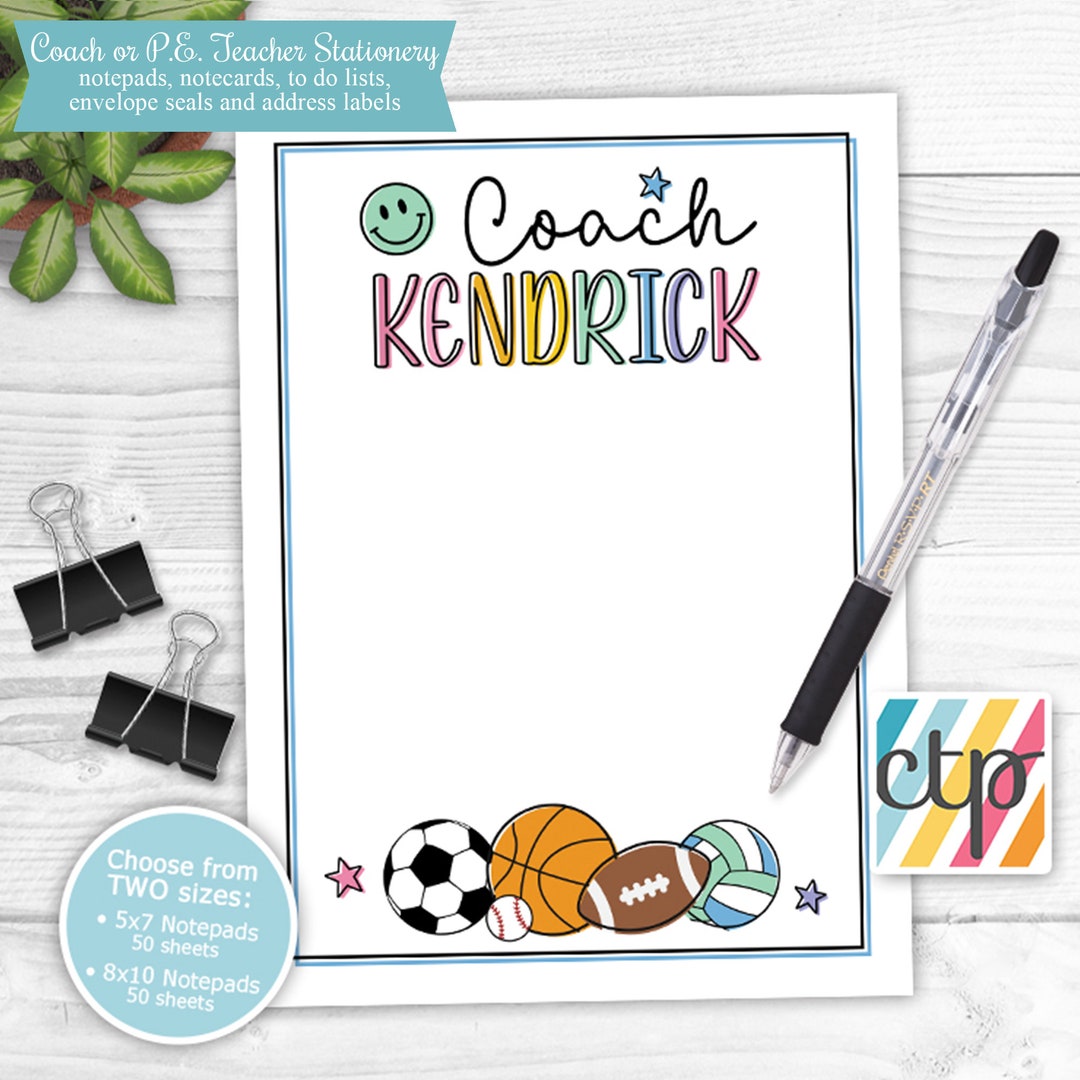 Coach Notepad Personalized Notepad Teacher Appreciation - Etsy