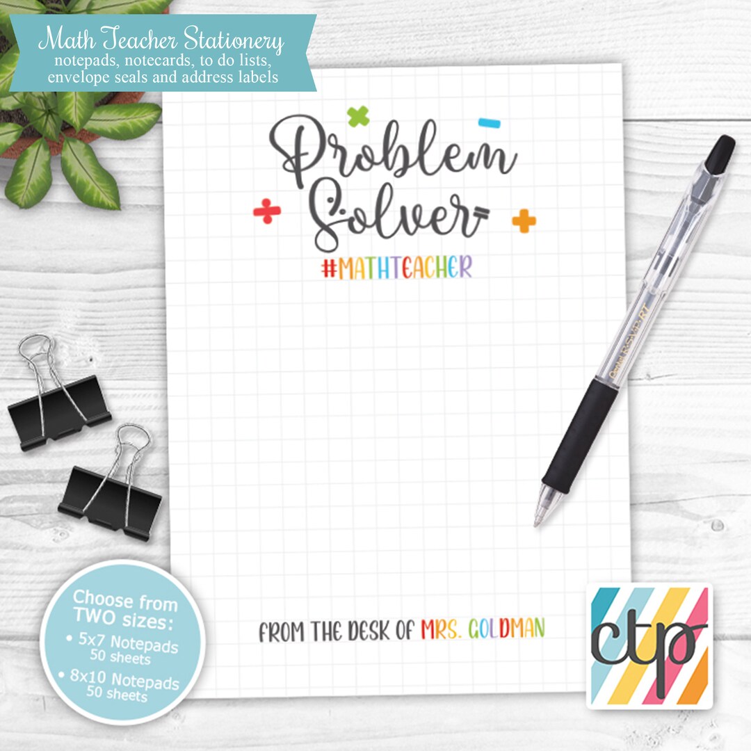Math Teacher Notepad, Personalized Notepad, Teacher Appreciation Gift ...