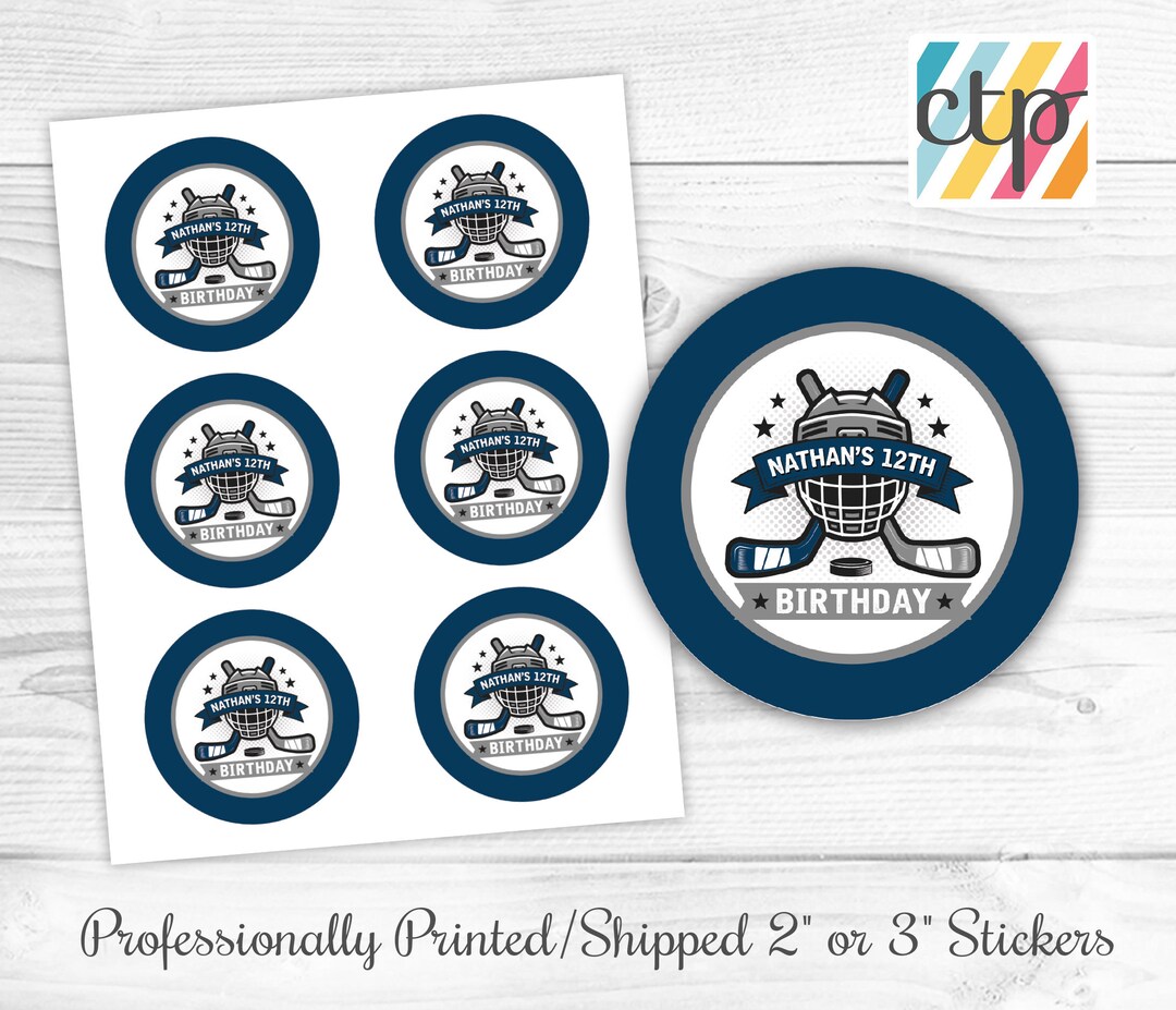 Personalized Glossy Hockey Theme Birthday Party Favor Labels - Ice ...